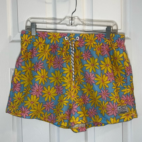 Big Wave Fun | Swim | Vibrant Floral Mens Swim Trunks Blue And Yellow ...